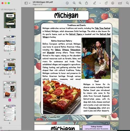 Michigan || US States || Information Text Close Reading Comprehension