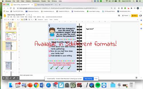 Writing prompts and journal- Google Slides - Distance learning-September