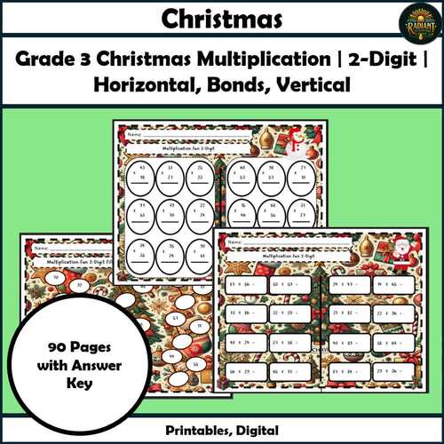 Grade 3 Christmas Multiplication Math 2 Digit Fact Missing Number Bond