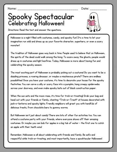 HALLOWEEN Reading Fluency and Comprehension Pack | Passages & Questions