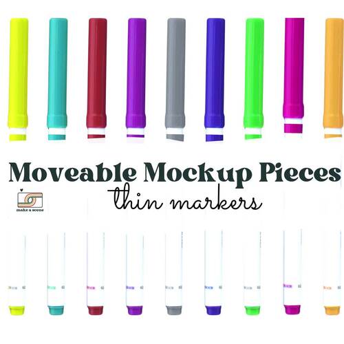 Thin Markers Mockup Movable Elements PNG files with Transparent Background