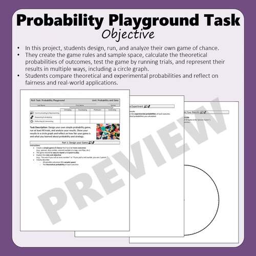 Probability Game Design Math Project | Circle Graphs Statistics Math ...