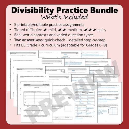 Divisibility Rules Practice Assignment Bundle – Factors, Multiples, LCM ...