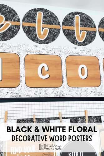 Floral Black and White Classroom Decor | Decorative Word Posters ...
