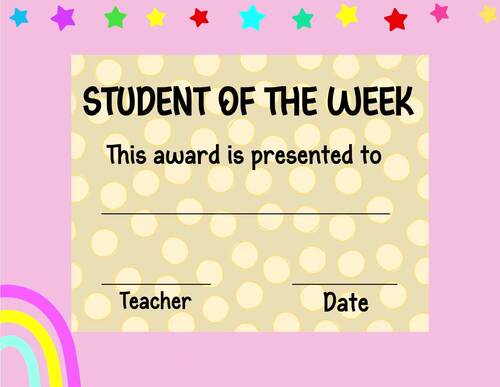 Printable Student of the Week Awards, Editable Student Awards, Certificates