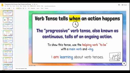 Continuous or Progressive Verb Tenses | Grammar Lessons | Google Slides