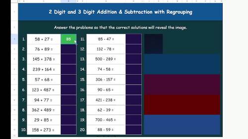 2 Digit and 3 Digit Addition Subtraction with Regrouping Digital ...
