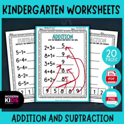 Kindergarten and First Grade Math Worksheets - Addition and Subtraction