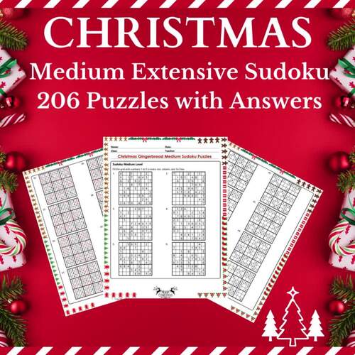 Christmas Sudoku 9x9 206 Puzzles Medium Mental Math Worksheets with ...
