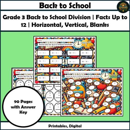 Grade 3 Back to School Division Math Facts Up to 12 No Remainders Fill ...