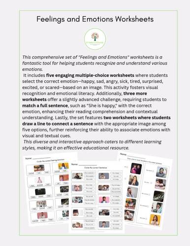 Identifying Feelings and Emotions Worksheets Set (ABLLS-R C54, G42)