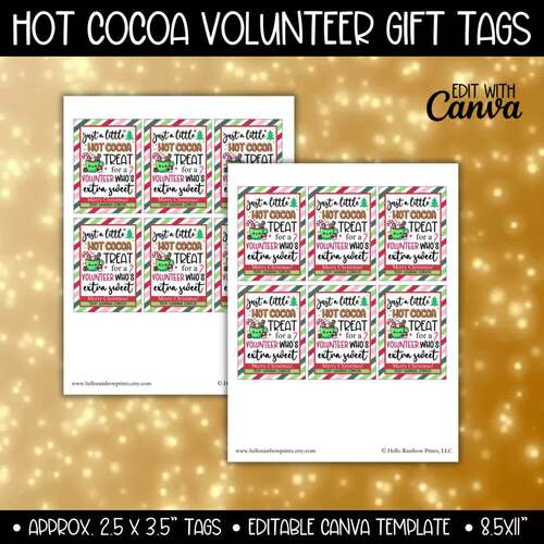 Hot Cocoa Volunteer Gift Tags, Hot Chocolate PTA PTO Room Parent Gift Tags