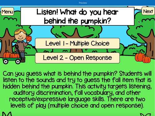 Listen! What do you Hear Behind the Pumpkin? Fall Boom Cards™ Listening ...