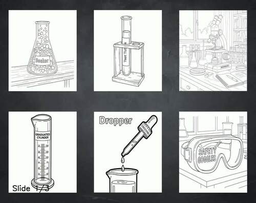 Science Lab Tools with Names Coloring Pages | STEM Vocabulary for Kids