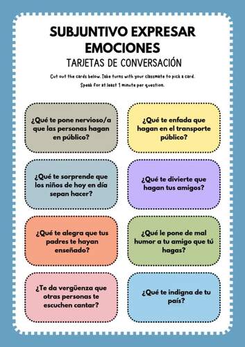 Subjunctive Emotions Conversation Cards Subjuntivo Emociones Conversación