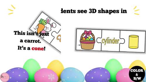Easter Math Activity 3D Shapes Puzzles - Kindergarten 3D Geometry April ...