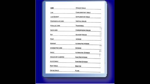 Geometry - Vocabulary #2 PDF'S, version B worksheets, printable | TPT