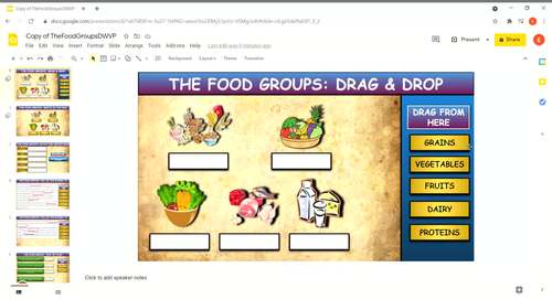 The Food Groups, Nutrition:Drag & Drop Worksheet:Google Slides. Powerpoint