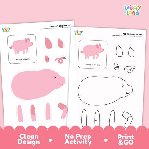 Pig Craft Cut and Paste & Coloring Pages | Farm Animal Activity by ...