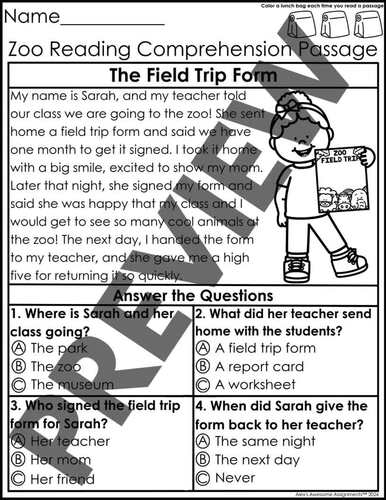 10 Zoo Field Trip Reading Comprehension Passages | A Sequenced Reading ...