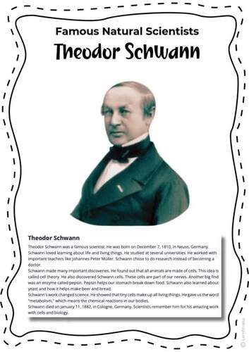 Scientist Theodor Schwann - Fact Sheet, Quiz + Interactive PDF + H5P