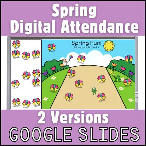 Spring Rain & Butterflies Editable Attendance Google Slides Digital ...