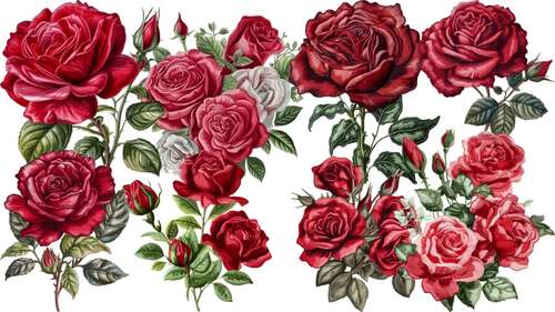 Watercolor Embroidery Red Rose Clipart Set of 20 Files by ...