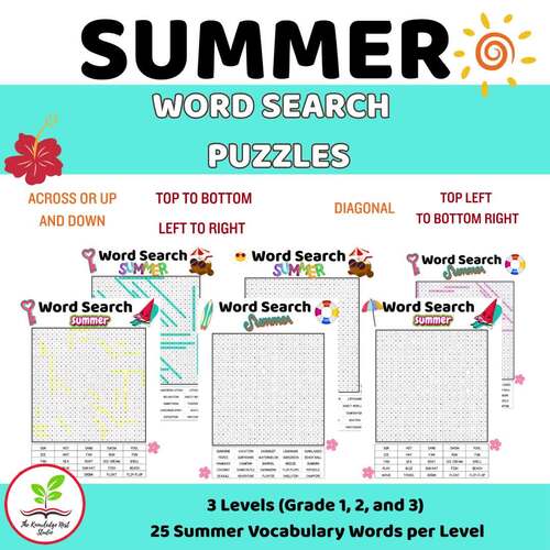 Summer Word Search Puzzle | Easy, Medium, Hard Levels for Grades 1–3