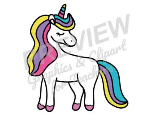 Unicorn Clip Art Rainbows Colorful Playing and at School {Clipart for ...