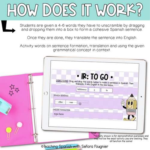 Editable Spanish Tener to have Scrambled Sentences Writing Digital