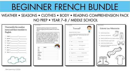 Beginner French Bundle | Weather, Seasons & Reading Comprehension