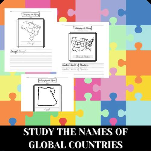 WORLD MAP BUNDLE | COUNTRIES AROUND THE GLOBE | Cursive Writing ...