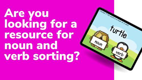 Noun and Verb Sort Digital BOOM CARDS Distance Learning by Fiddleheads