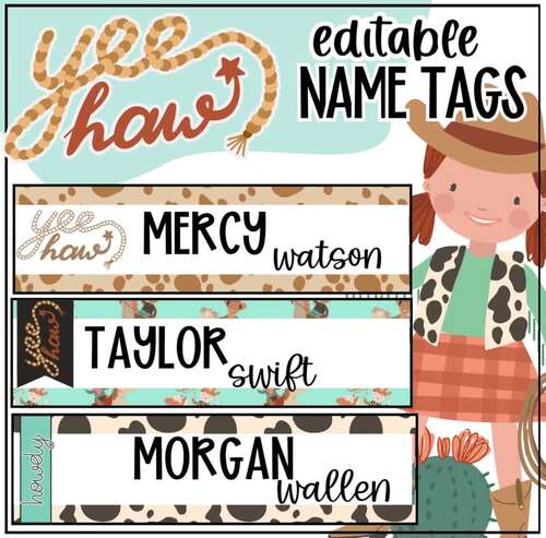 Western Theme Classroom Labels | Name Tags EDITABLE in CANVA and Powerpoint