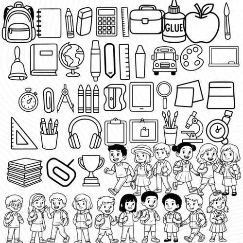 90 School Clip Art Elements | Teachers, Students & Supplies PNG SVG