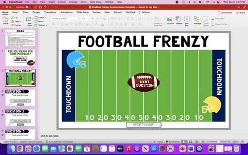 Football Review Game TempIate Interactive | Test Prep | Any Subject!