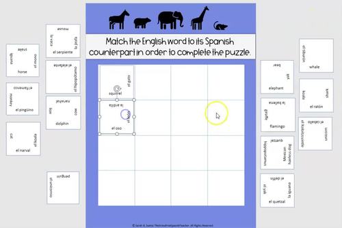 Spanish DIGITAL Puzzles ANIMALES A hasta Z ANIMALS from A to Z | TPT