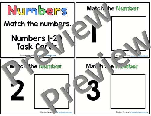 Numbers 1-20 Simple Matching Task Cards- Number Sense- Autism- SPED ...