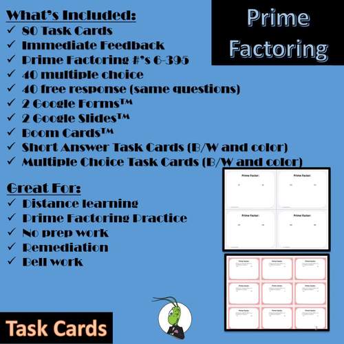 Prime Factoring Worksheet, Google Slides, Google Forms, Boom Cards Bundle