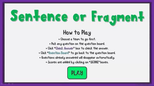 Sentence or Fragment Team Game by CarolJ Creations | TPT