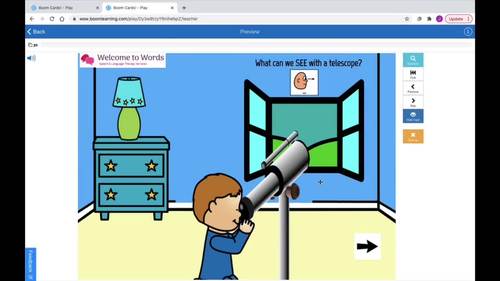 "I see" Core Word Focus BOOM CARDS: Telescope Activity by Welcome to Words