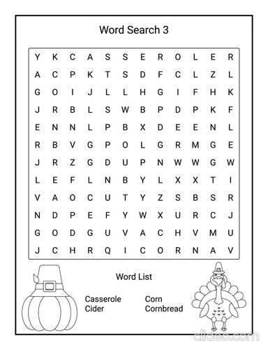 Thanksgiving Dinner Word Search | Thanksgiving Vocabulary Puzzles