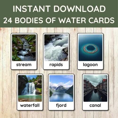24 Bodies of Water Montessori Flashcards + 1 Poster Real-Life Photos ...