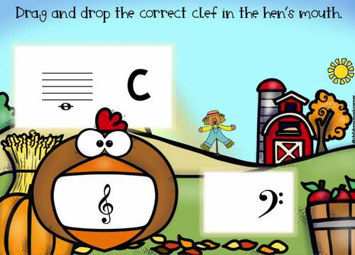 Fall - Note Reading Treble & Bass Clef in Digital Task Cards on Boom Cards™