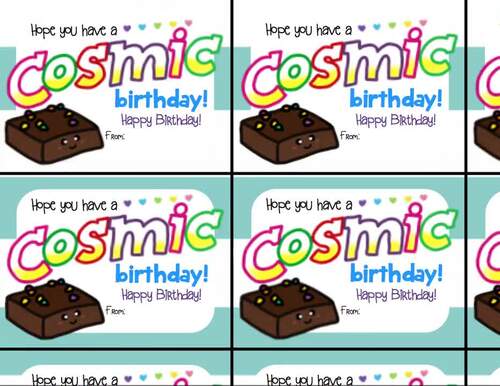Cosmic Brownies Birthday Gift Tag- Hope you have a Cosmic birthday!