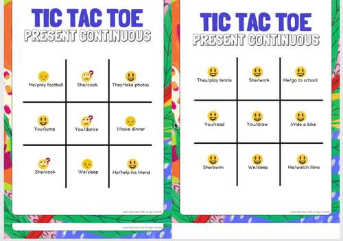 Present Continuous English ESL/EFL TIC TAC TOE communication game