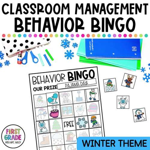 Whole Class Management Behavior Bingo Game | Winter Theme | January Games