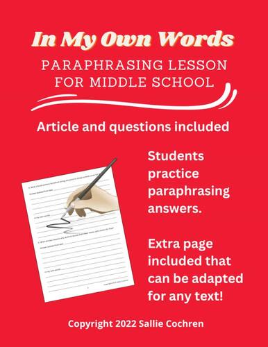 In My Own Words (Paraphrasing Lesson for Middle School) | TPT