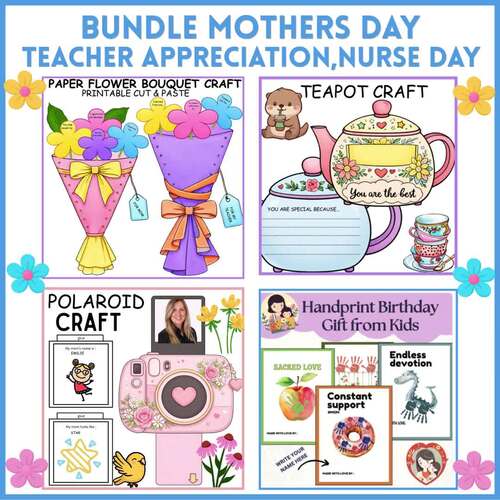 Bundle Handprint Mother's Day,Paper Flower Bouquet Craft,Teacher ...