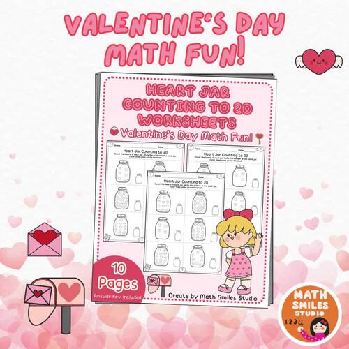 Heart Jar Counting to 20 Worksheets | Count & Write Numbers | Valentine ...